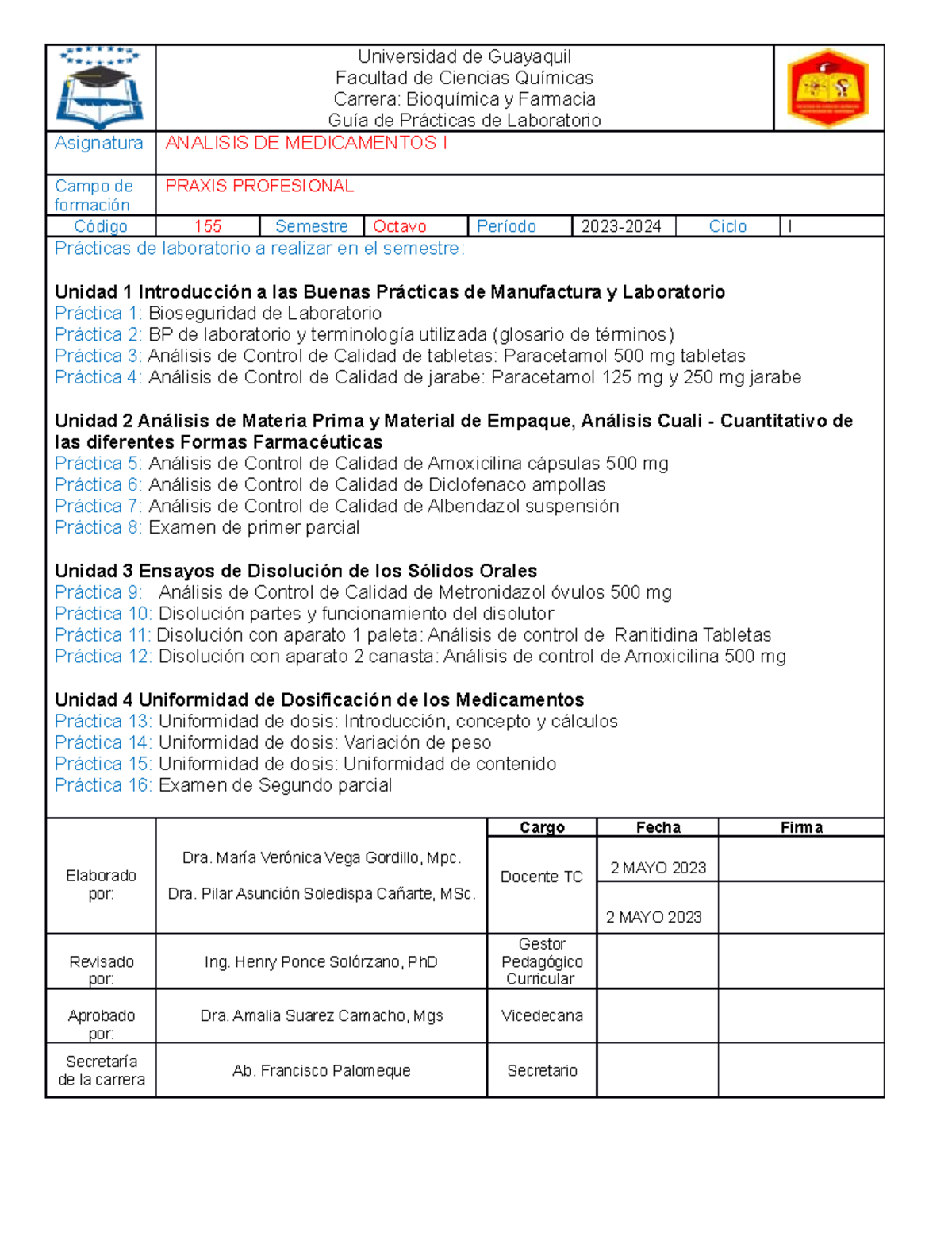 GUIA Practica DE AM1 2023 - Universidad de Guayaquil Facultad de Ciencias Químicas Carrera ...