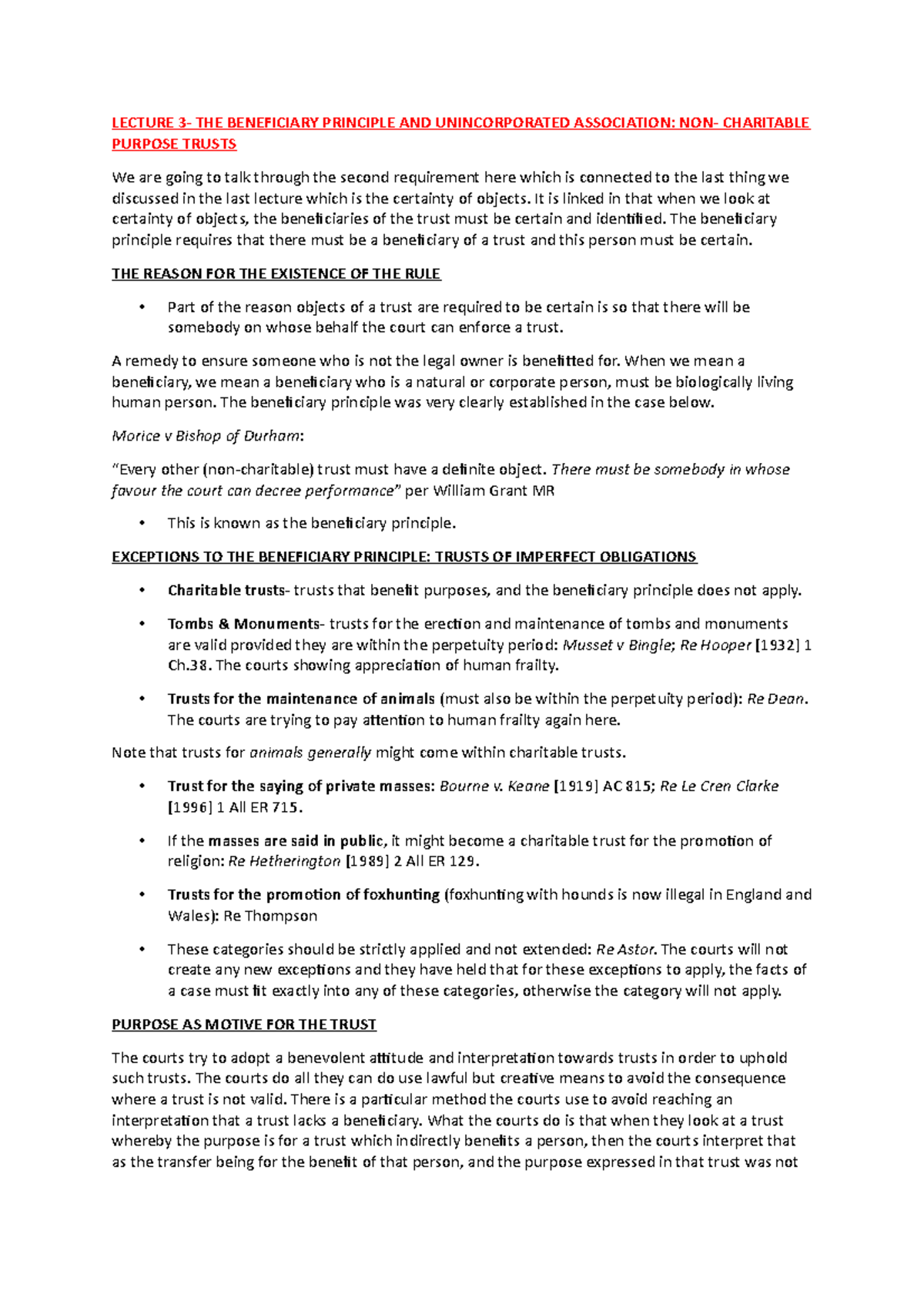 Lecture 3 - LECTURE 3- THE BENEFICIARY PRINCIPLE AND UNINCORPORATED ...