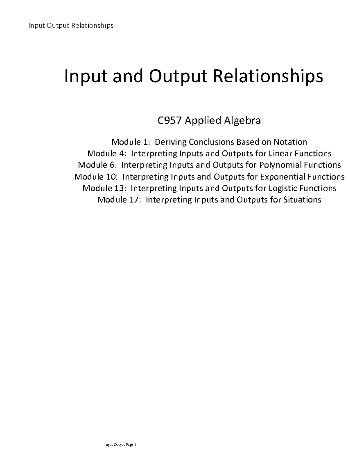 C957 Input Output Slides - Input and Output Relationships C957 Applied ...
