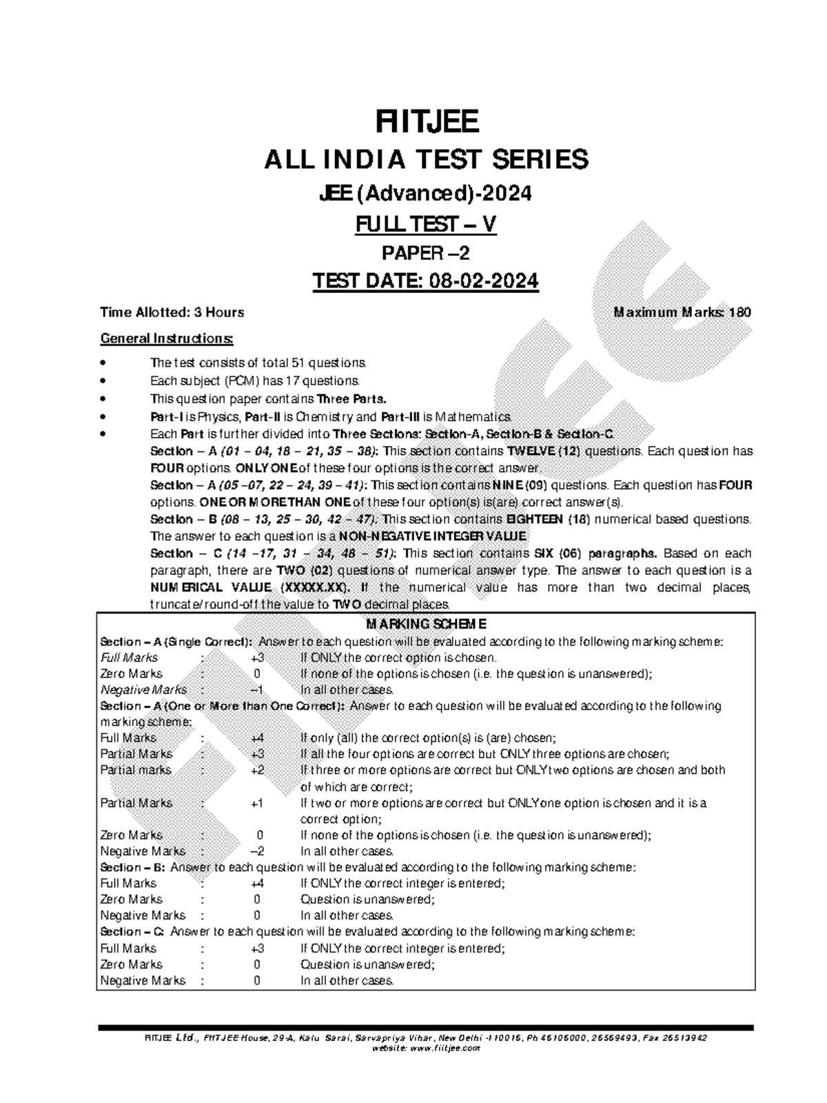 Bohring bot AITS-2324-FT-V-JEEA-Paper-2- Offline - FIITJEE Ltd ...