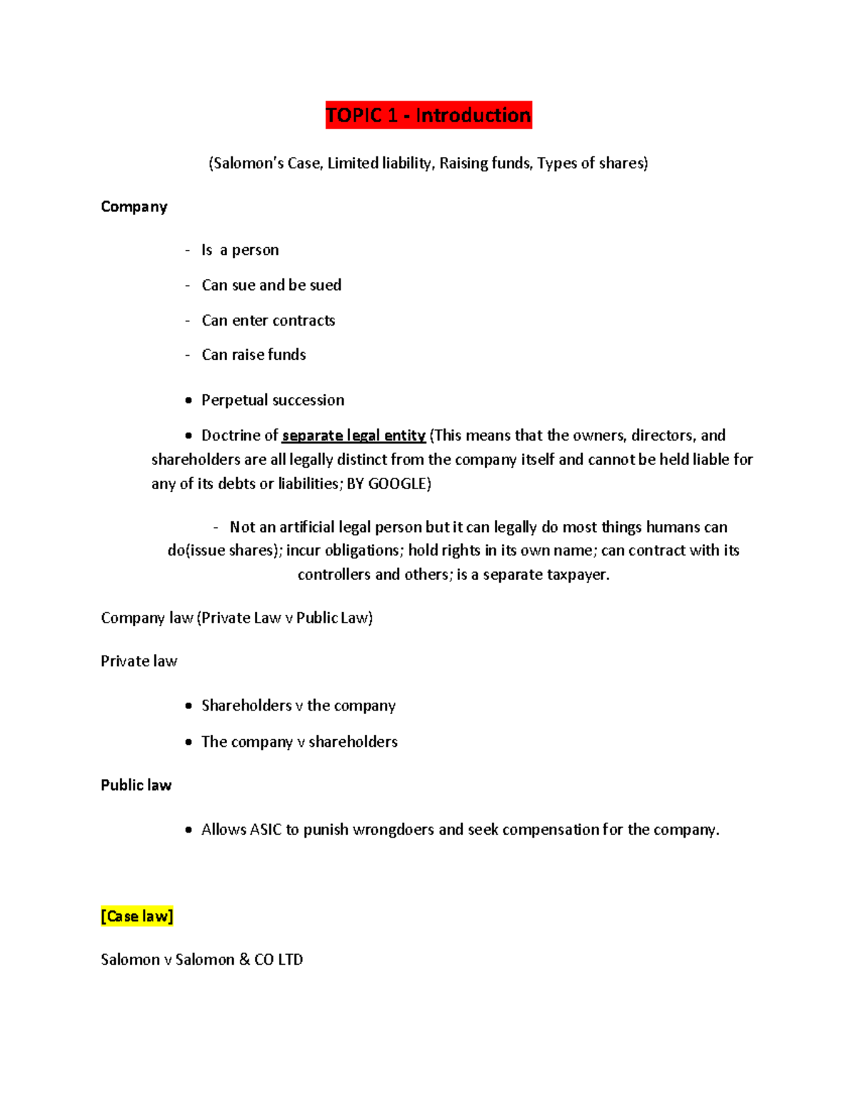 CLAW lecture notes for revision 2024s1 - TOPIC 1 - Introduction ...