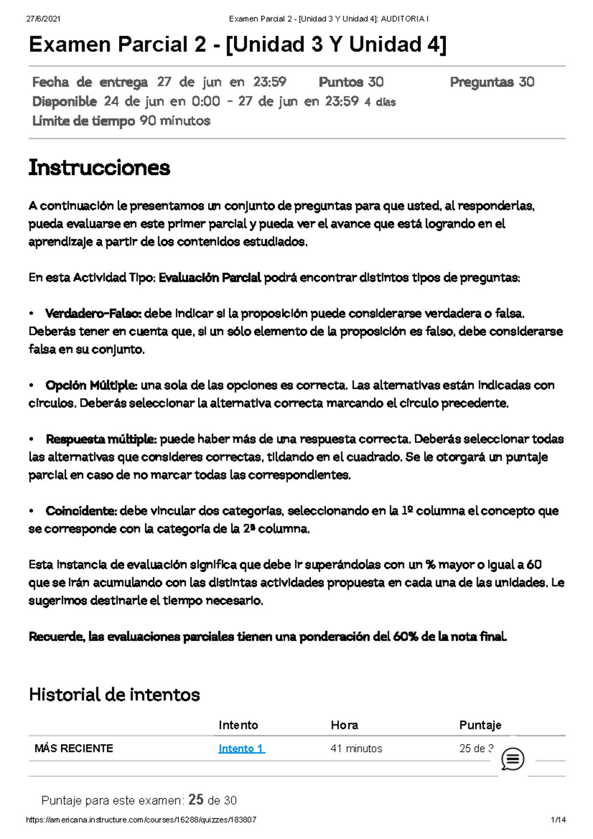 Examen Parcial 2 - [Unidad 3 Y Unidad 4] Auditoria I - Examen Parcial 2 ...