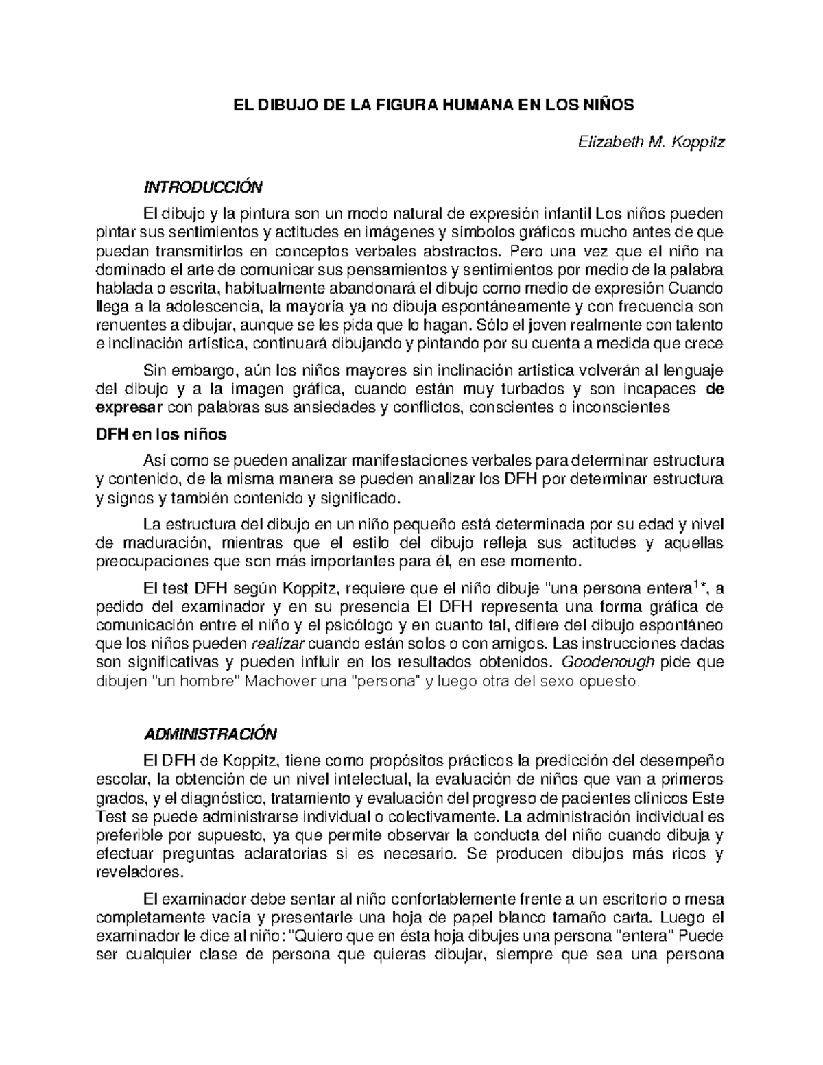 Síntesis Manual DFH Koppitz - EL DIBUJO DE LA FIGURA HUMANA EN LOS ...