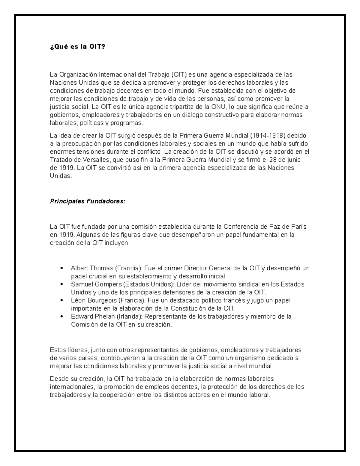 OIT investigación - Resumen de la Organizacion Internacional del Trabajo - ¿Qué es la OIT? La ...