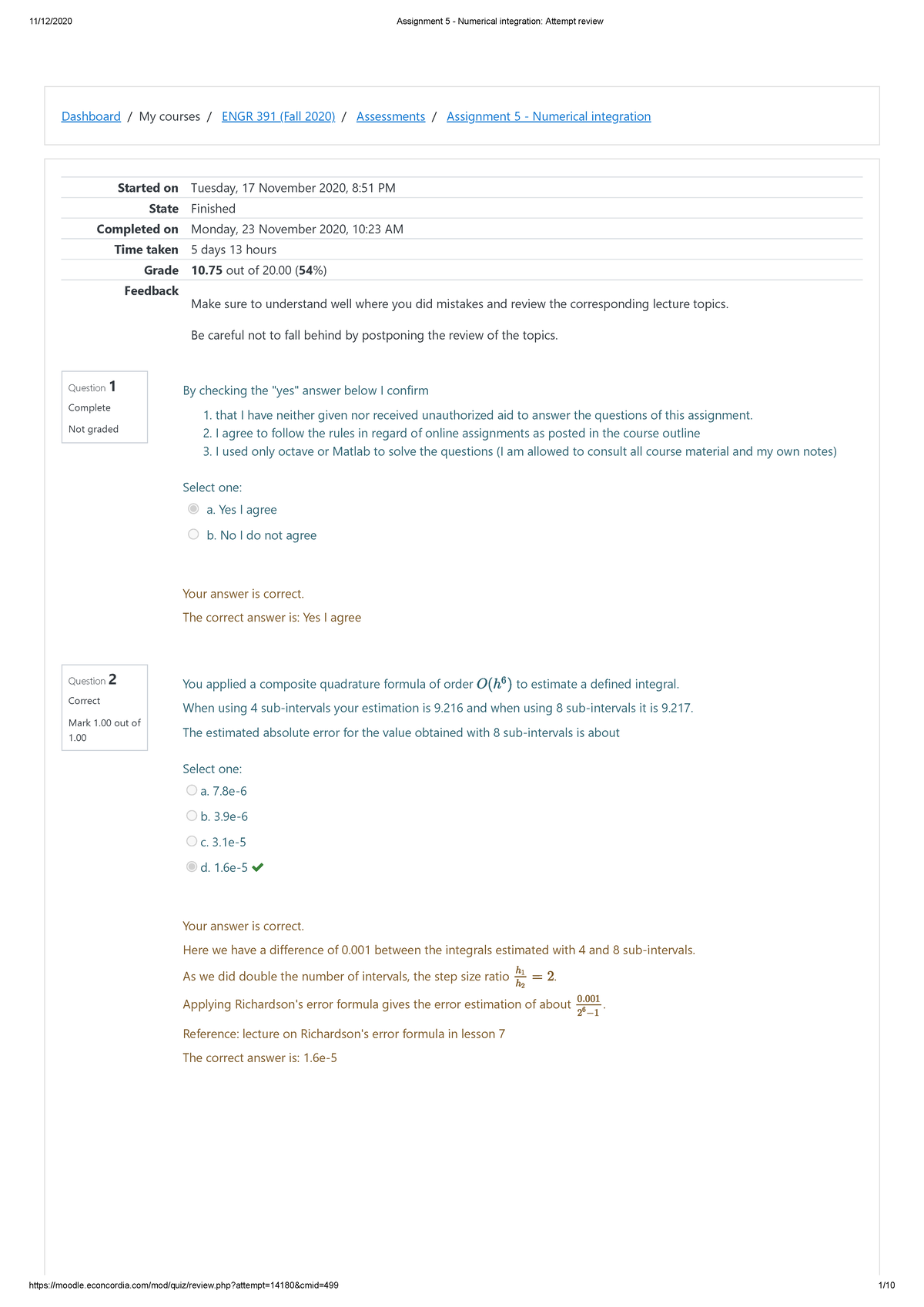 Miterms mergedd - 11/12/2020 Assignment 5 - Numerical integration: Attempt review Dashboard / My ...