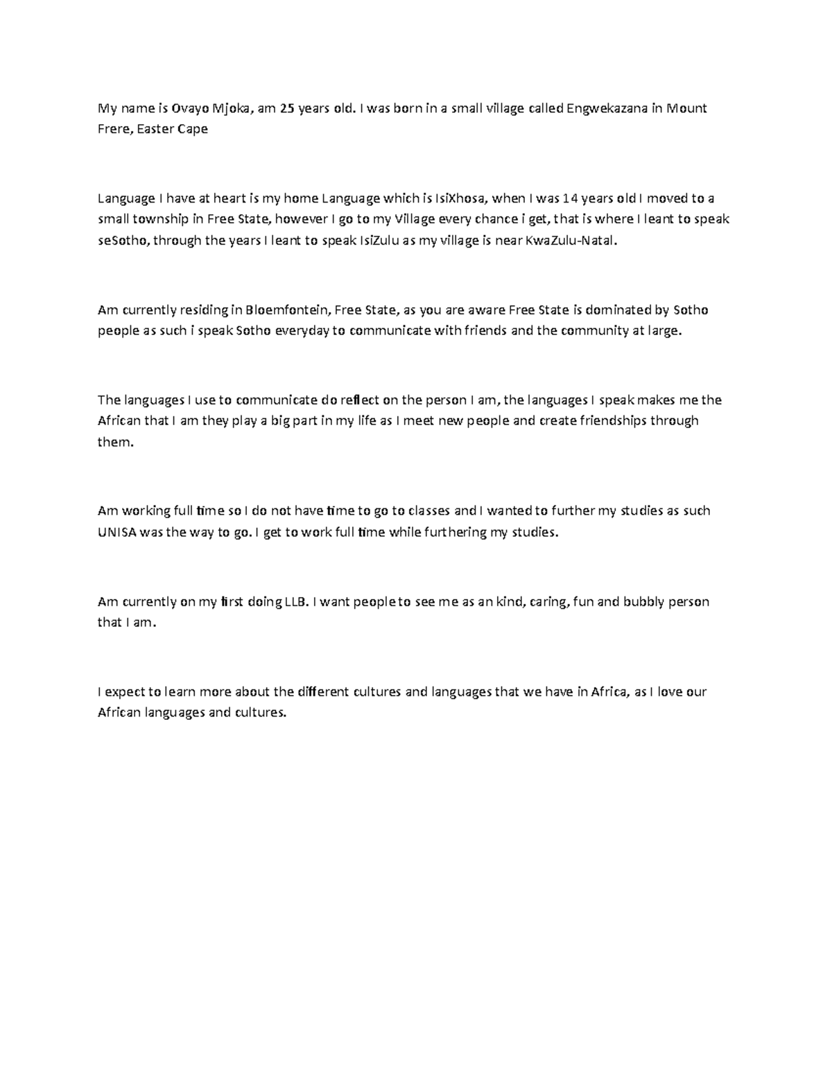 Unit 0. African Language Through African Lens - My name is Ovayo Mjoka ...