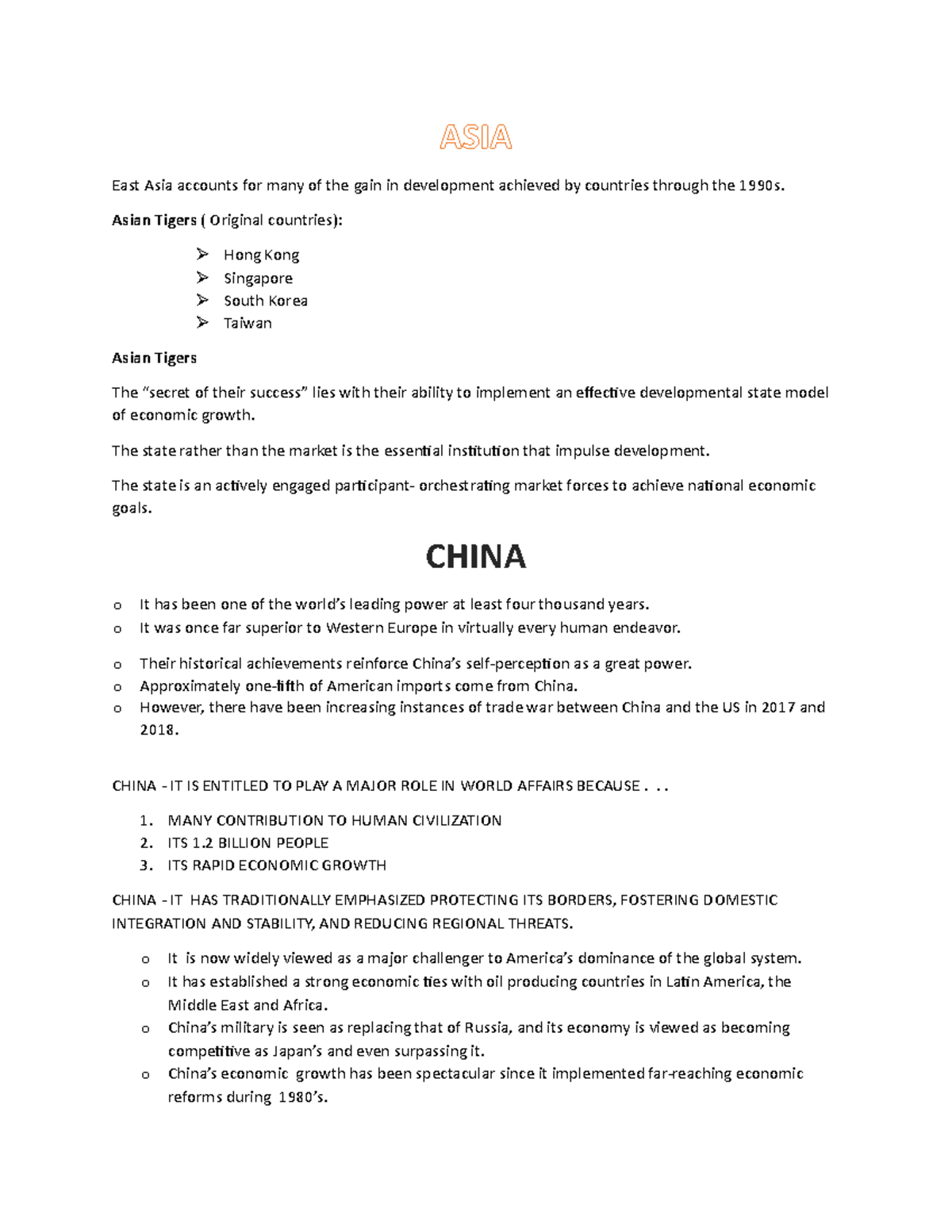 Notes on Asia - ASIA East Asia accounts for many of the gain in ...