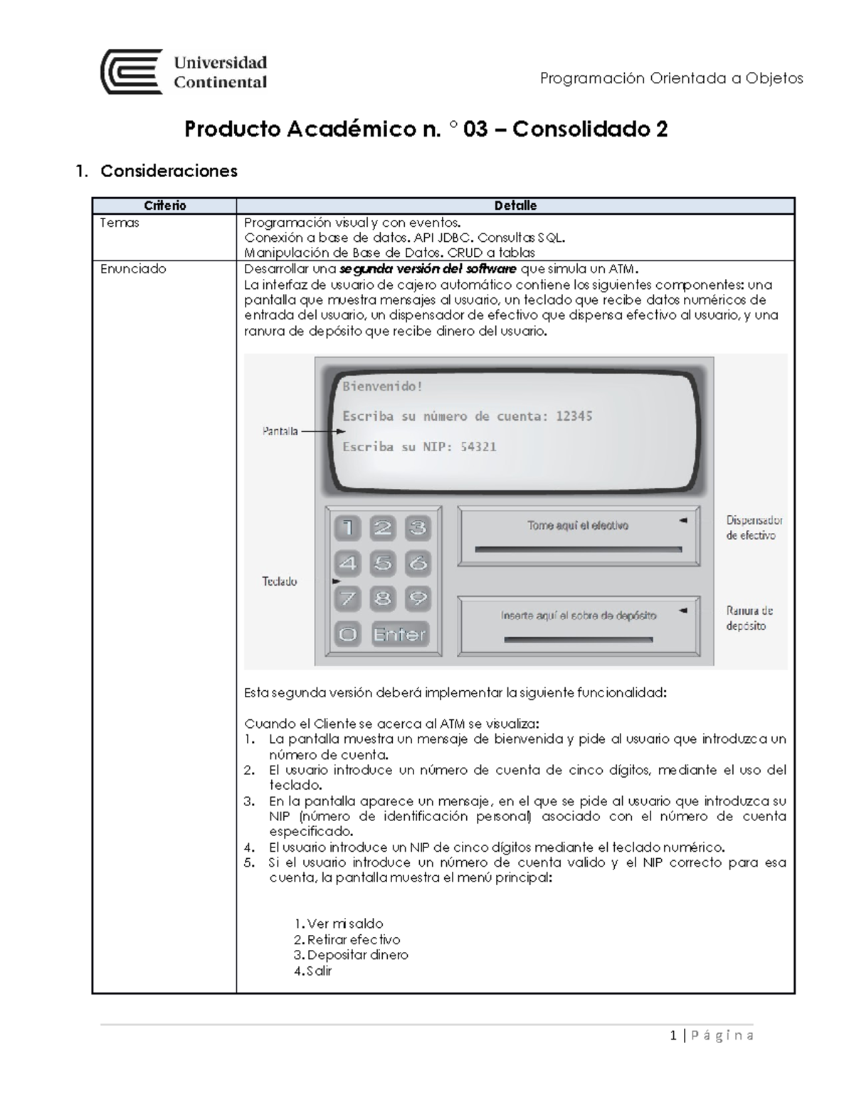 PA03 POO - proyecto final - Producto Académico n. ° 03 – Consolidado 2 1. Consideraciones ...