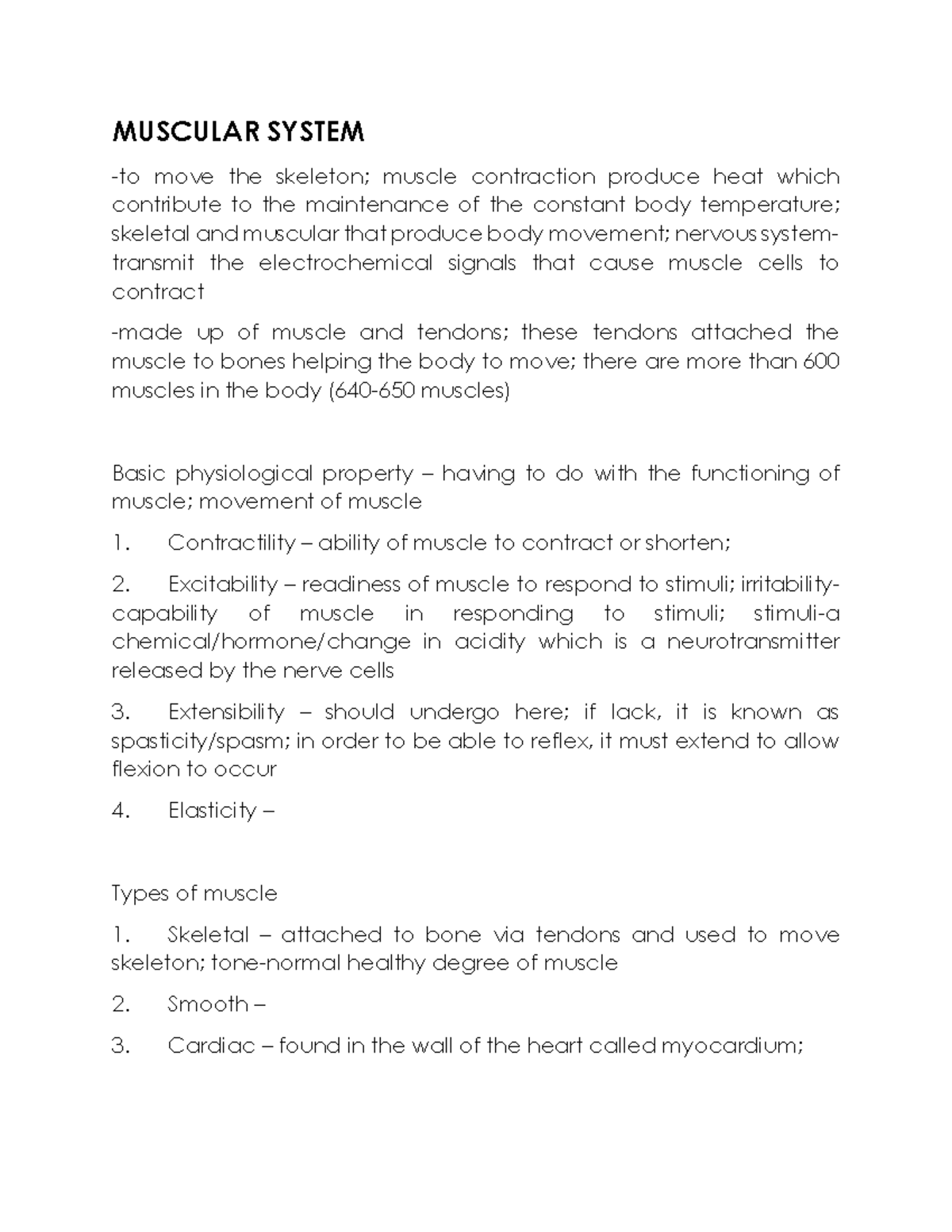 Muscular System Notes - MUSCULAR SYSTEM -to move the skeleton; muscle ...
