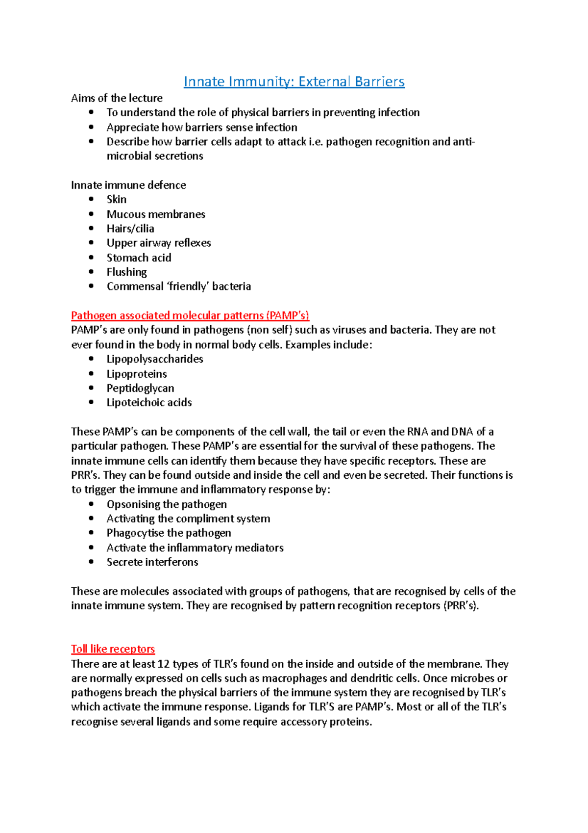 2 Innate Immunity - Lecture notes 2 - Innate Immunity: External ...