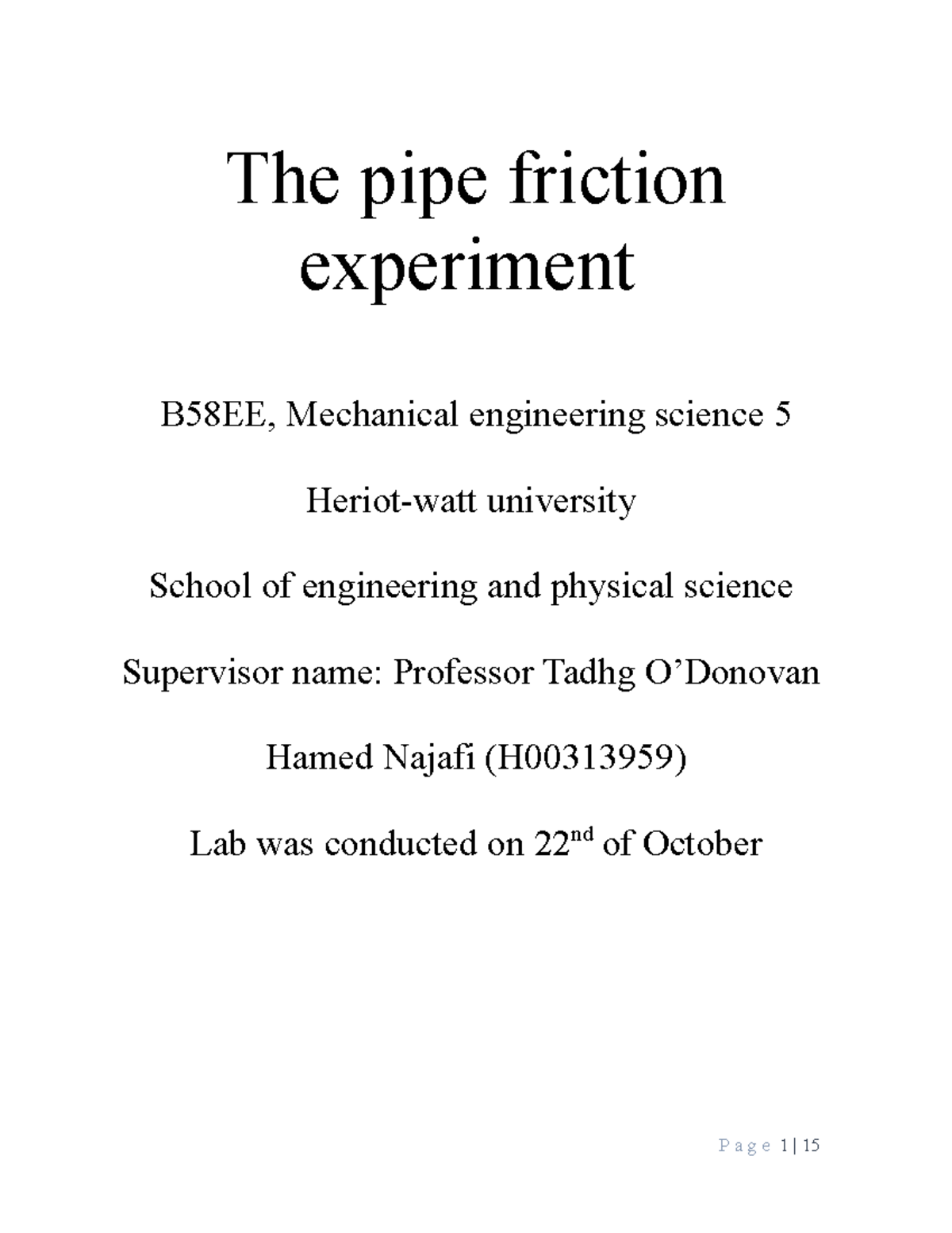 pipe friction experiment long report - The pipe friction experiment ...