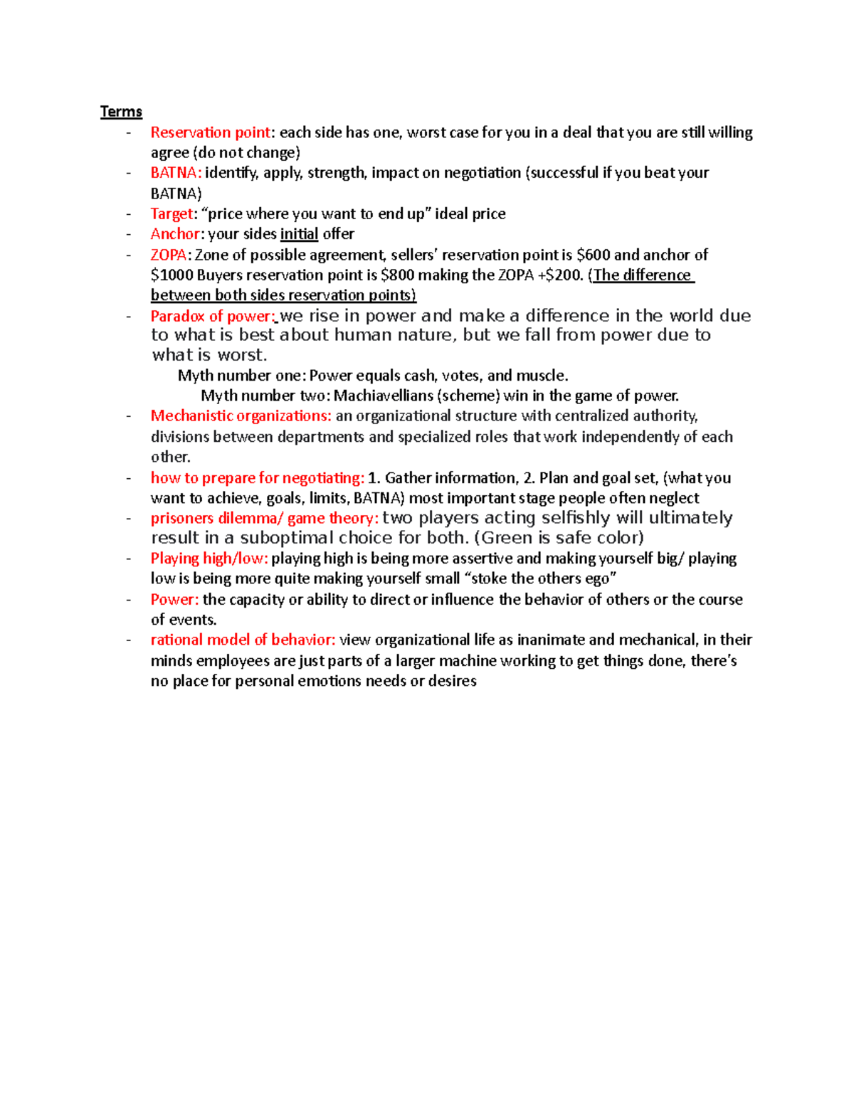 Test review notes - Terms - Reservation point: each side has one, worst ...