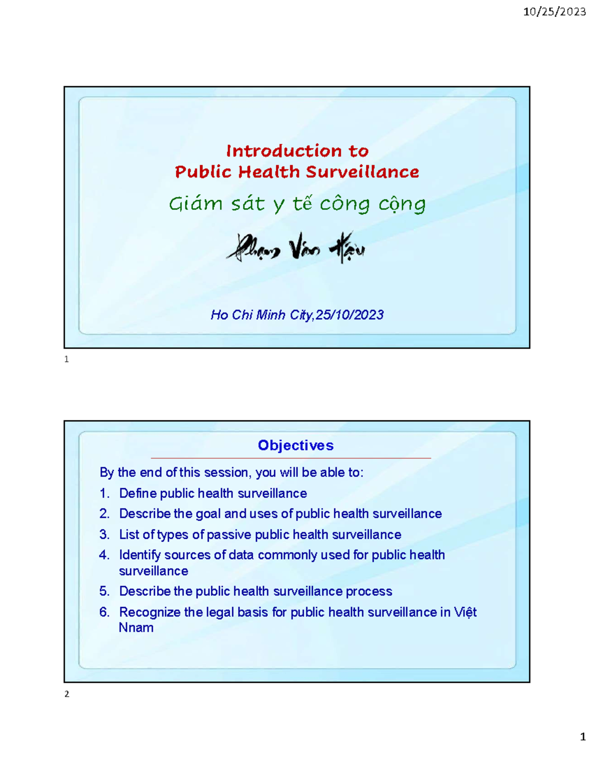 03 Introduction-to-surveillance - Introduction to Public Health Surveillance Giám sát y tế công ...