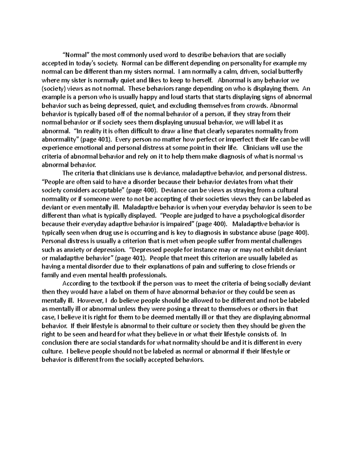 Week 13 written assignment - “Normal” the most commonly used word to ...