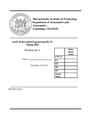 Seminar assignments - Spring 2004 problem set 14 with solutions - Unified Engineering II Spring ...