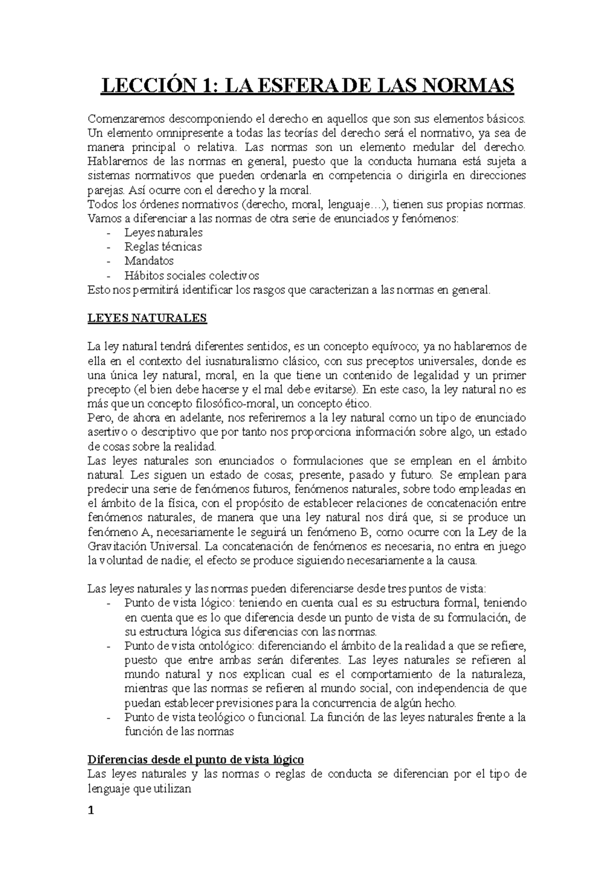 Lección 1 - LECCIÓN 1: LA ESFERA DE LAS NORMAS Comenzaremos ...