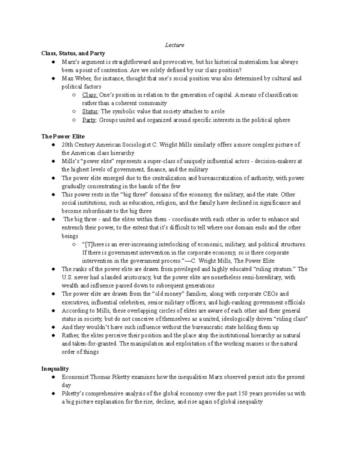 Week 10 Lecture and Discussion Class - Lecture Class, Status, and Party ...