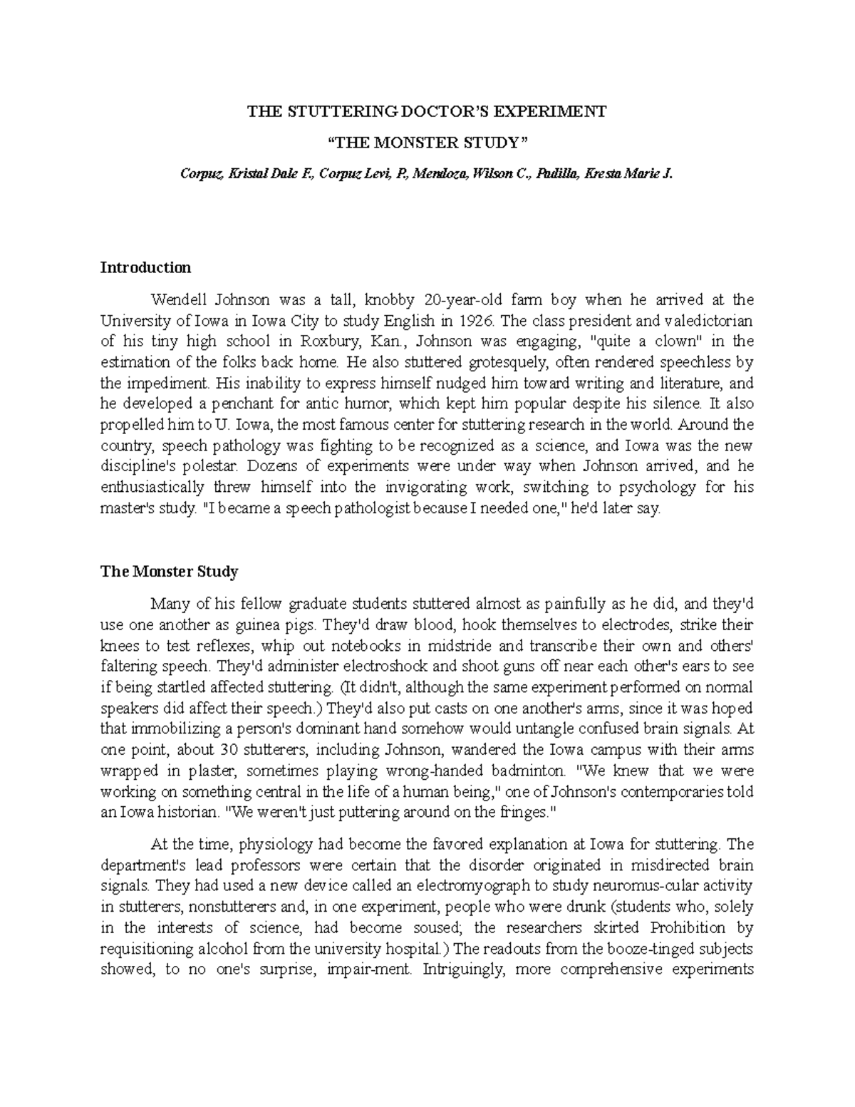 THE- Stuttering- Doctor - THE STUTTERING DOCTOR’S EXPERIMENT “THE ...