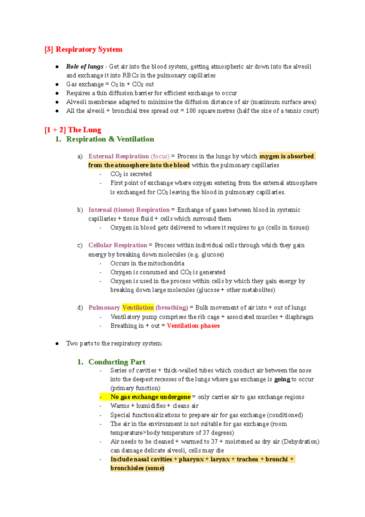 Respiratory System - Textbook + Lecture notes - [3] Respiratory System ...