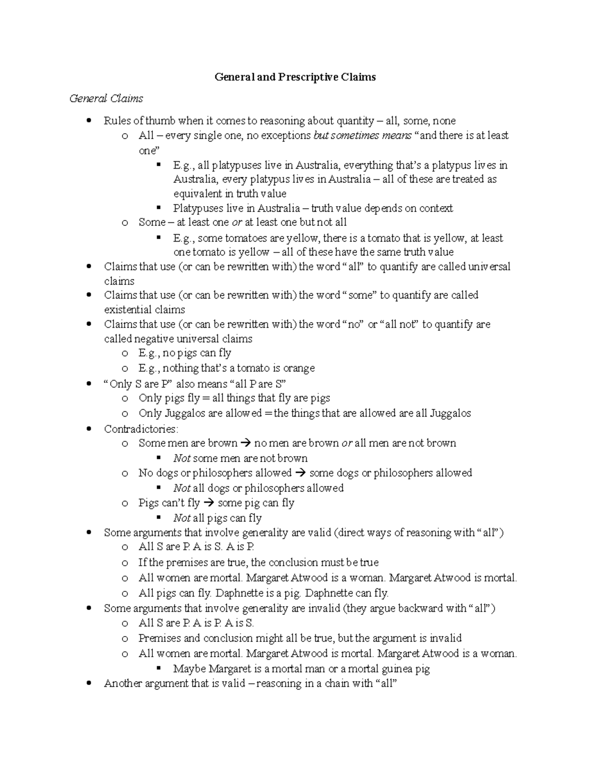 Week 11 - General and Prescriptive Claims - General and Prescriptive ...