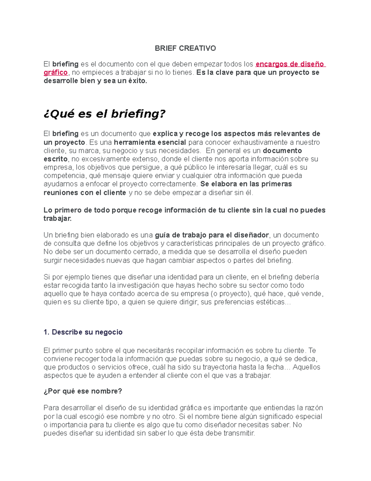 Brief Creativo - BRIEF CREATIVO El briefing es el documento con el que ...