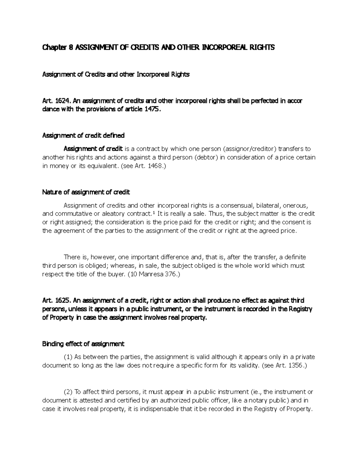 Chapter 8 Assignment Of Credits And Other Incorporeal Rights - Chapter ...