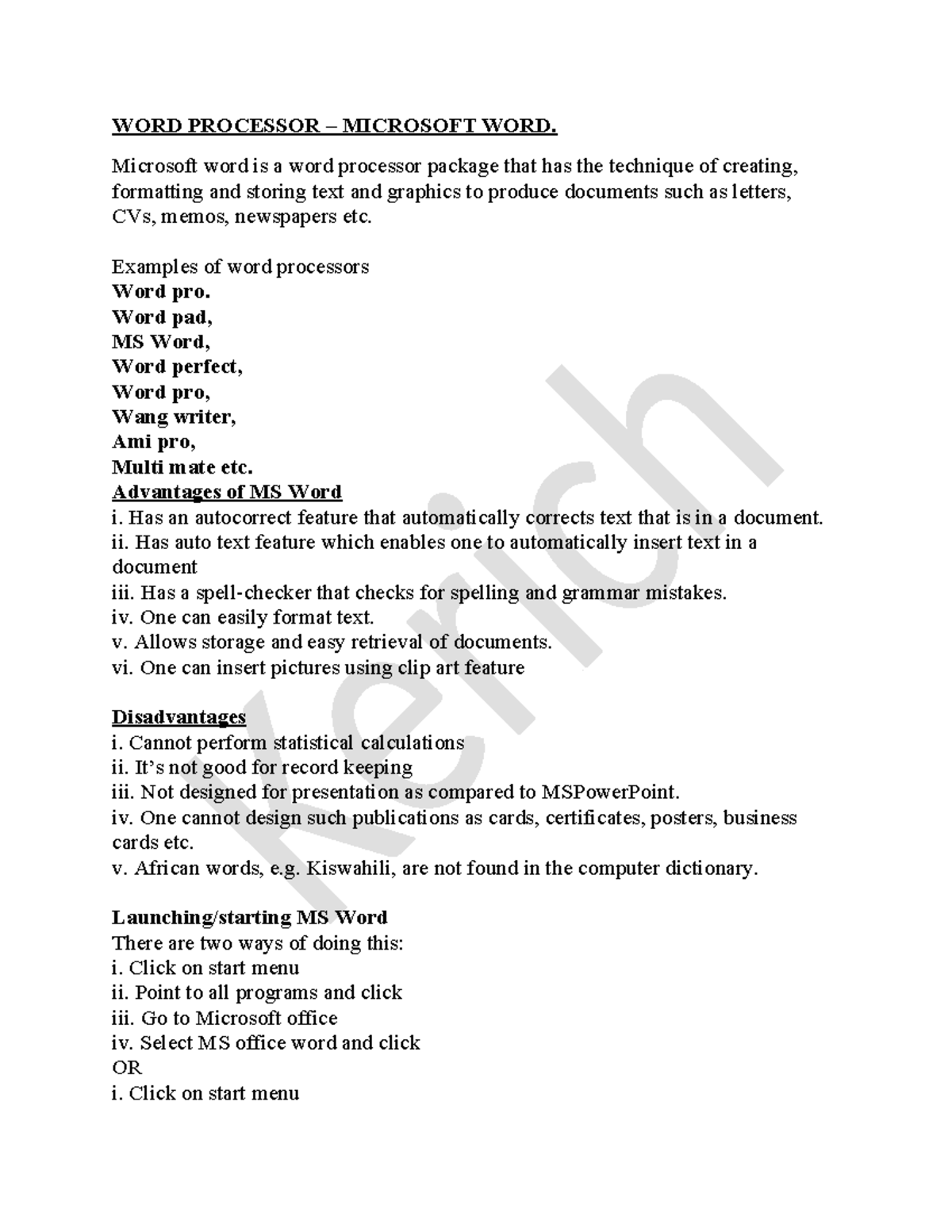 2- Microsoft Office WORD- Package - WORD PROCESSOR – MICROSOFT WORD ...