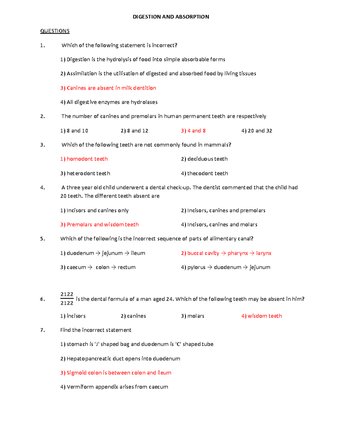 6 Biology NEET Question AND Answers ; Digestion AND Absorption ...