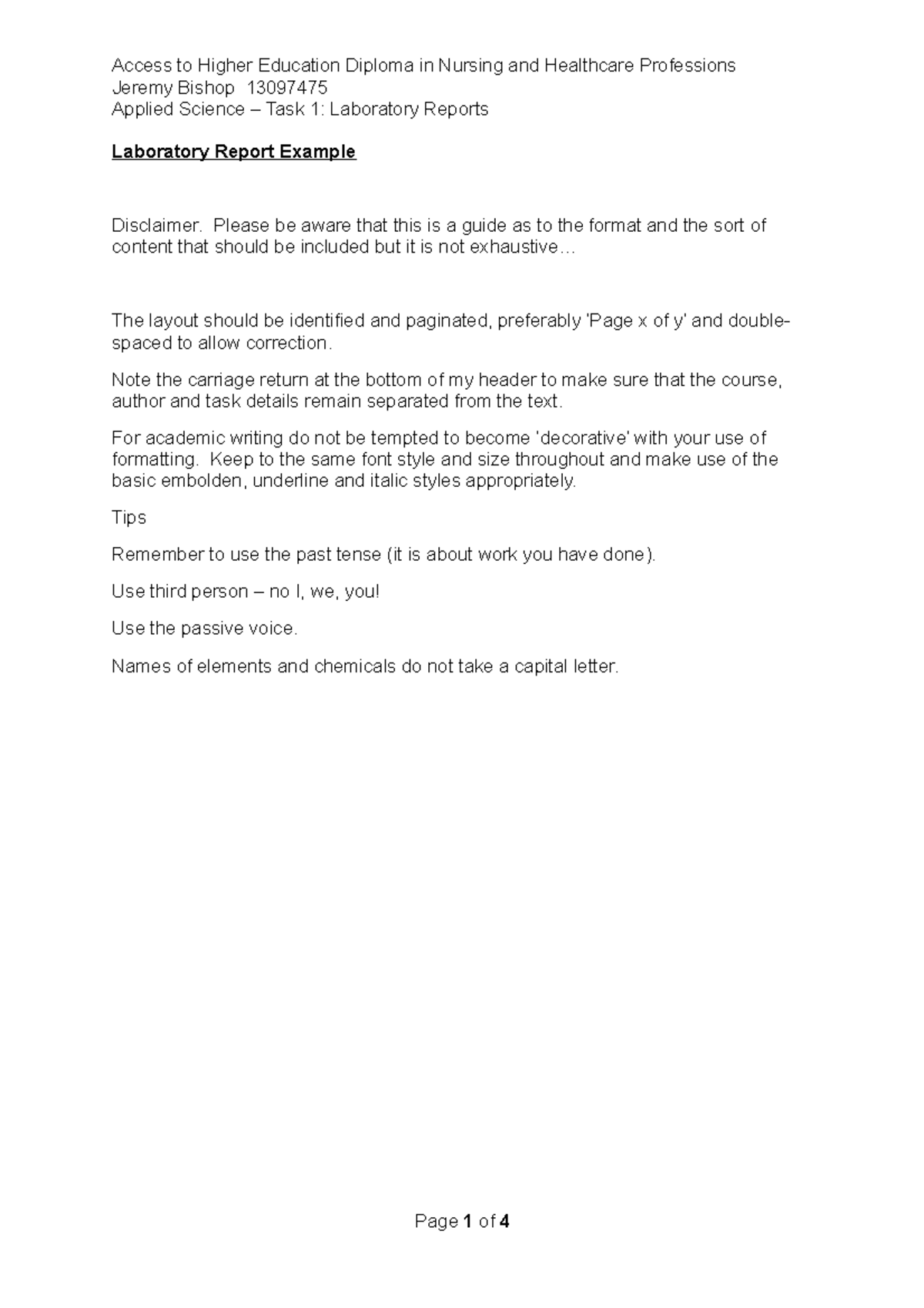 Lab Experiment write-up example - Access to Higher Education Diploma in ...