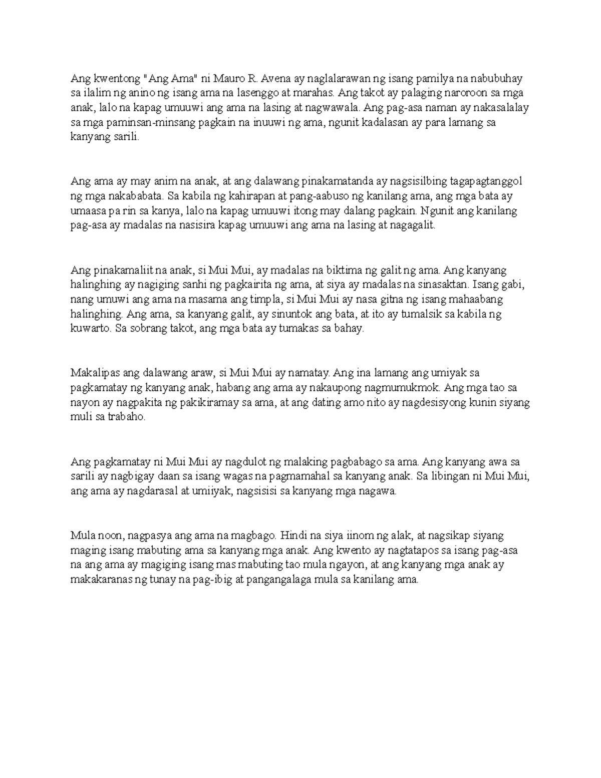 Summary ng Ang Ama - Ang kwentong "Ang Ama" ni Mauro R. Avena ay ...
