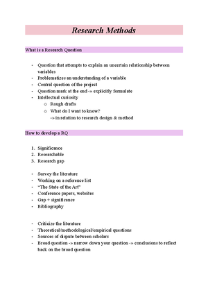 Research Methods - lecture notes - Research Methods - The philosophy of ...