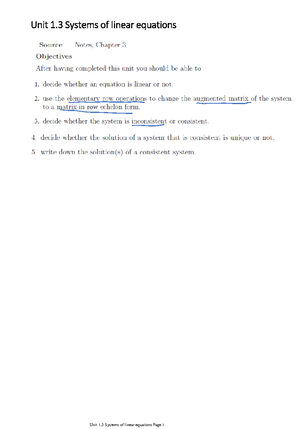 Systems of linear equations with annotation - Unit 1 Systems of linear ...
