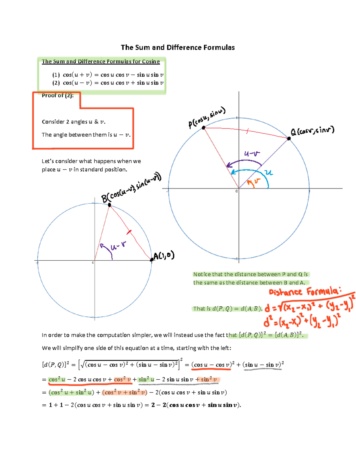 5.2 The Sum and Difference Formulas - The Sum and Difference Formulas ...