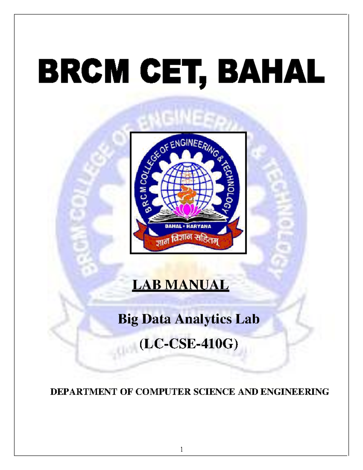 Big data practical manual source 1 - 1 LAB MANUAL Big Data Analytics ...