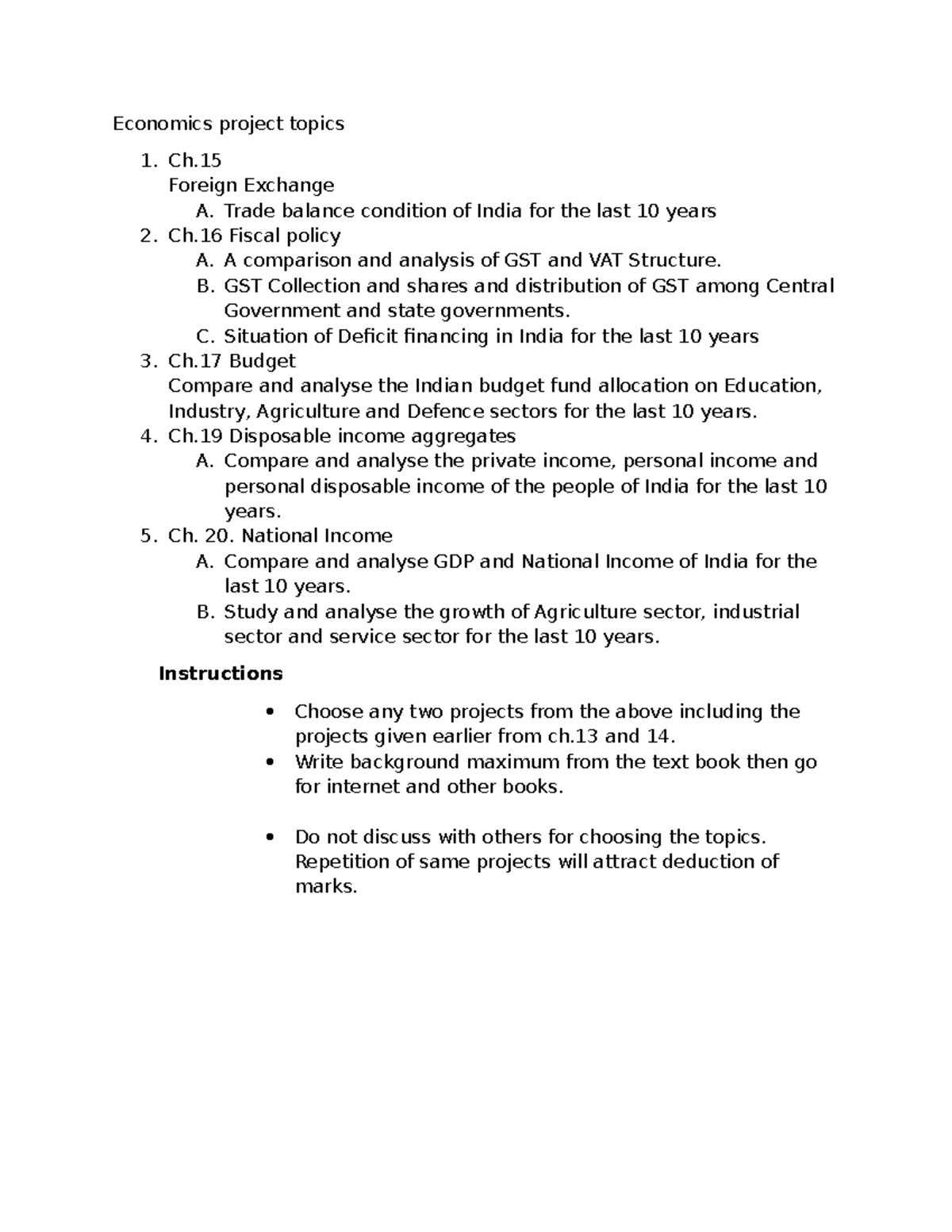 Eco project topics - Economics project topics 1. Ch. Foreign Exchange A ...