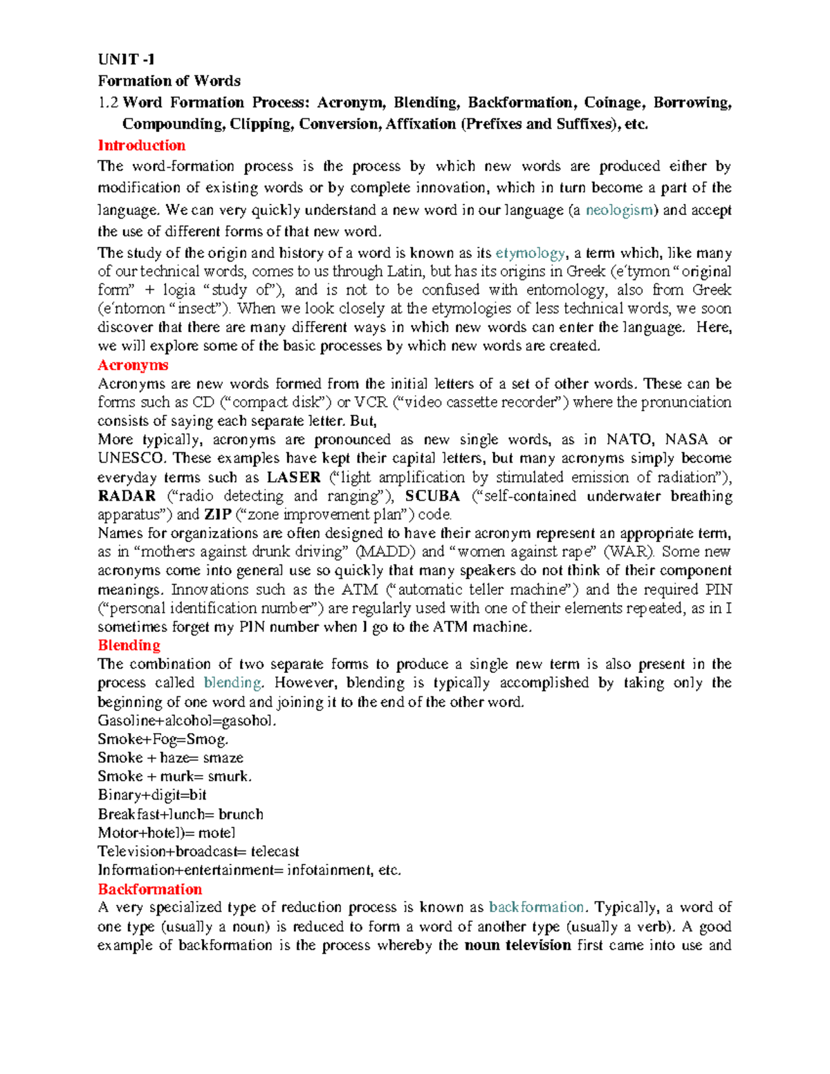 Word formation - References - UNIT - Formation of Words 1 Word ...