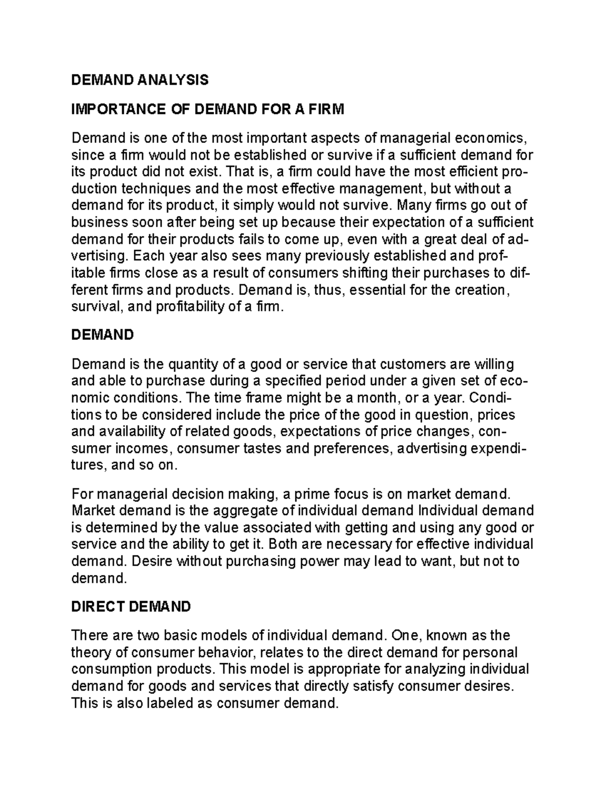 Demand Analysis Economic LN DEMAND ANALYSIS IMPORTANCE OF DEMAND FOR demand-analysis-economic-ln-demand-analysis-importance-of-demand-for