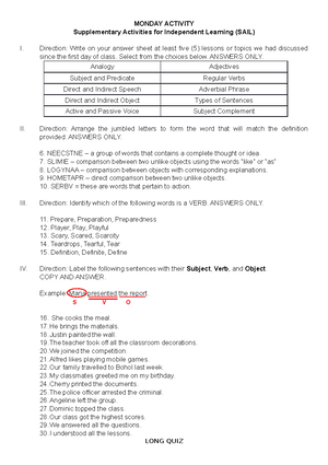 Thursday Activities - ACTIVITY Supplementary Activities for Independent ...