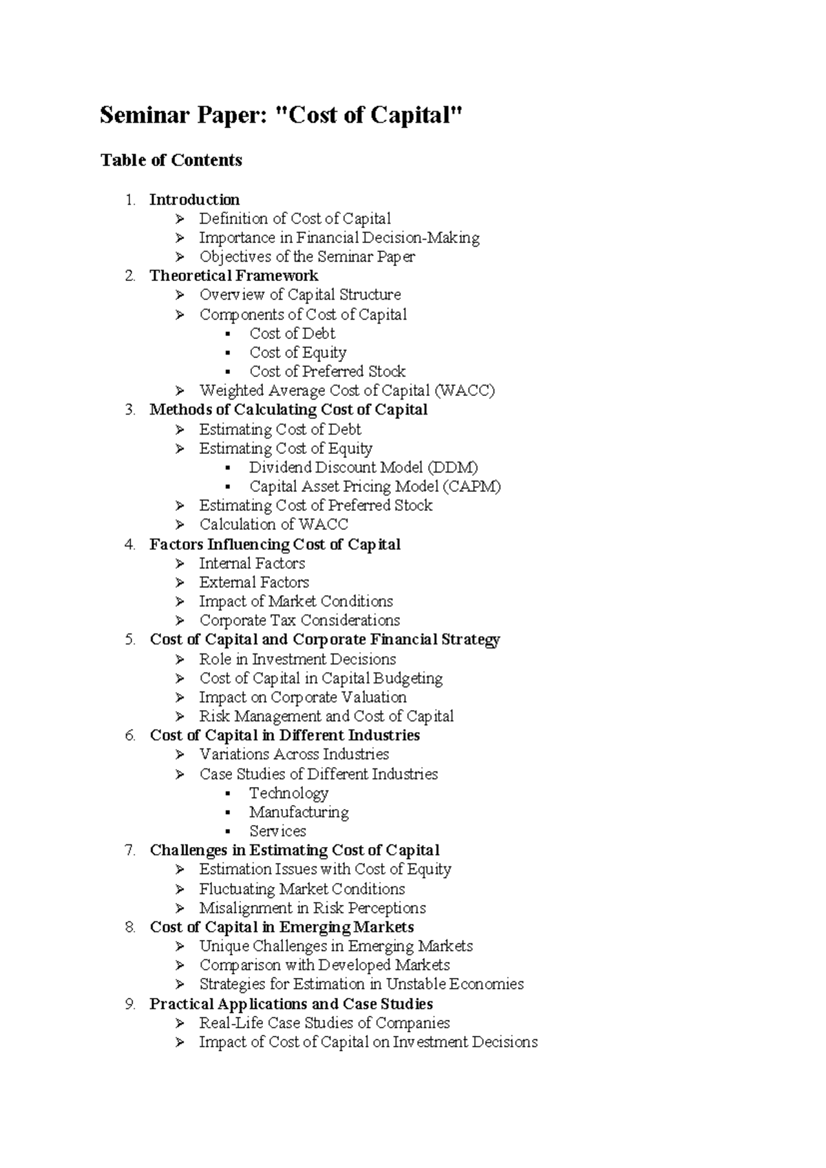 Seminar Paper-24 - Seminar Paper: "Cost of Capital" Table of Contents 1 ...