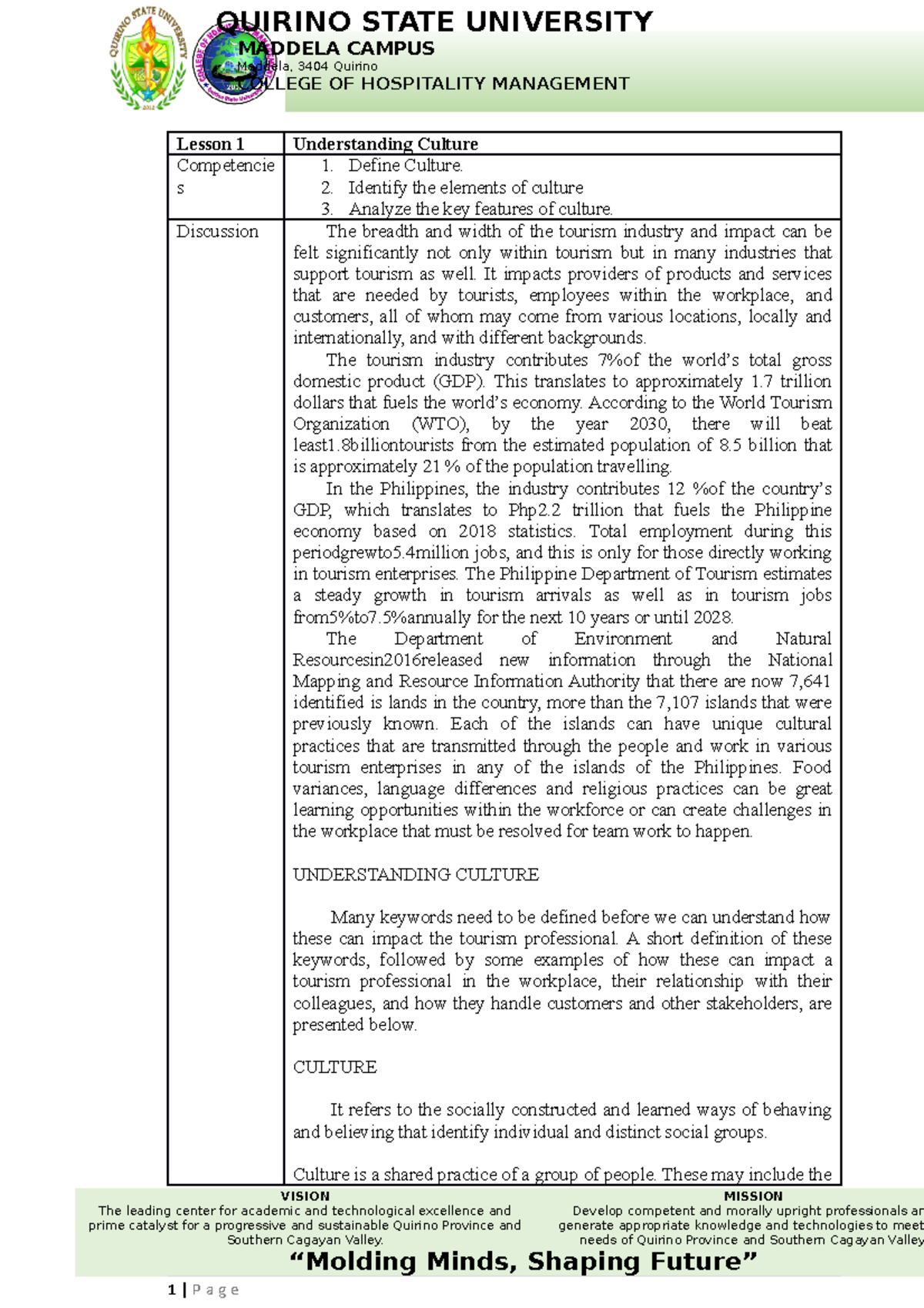 Week-2-Multicultural - Lesson 1 Understanding Culture Competencie s ...
