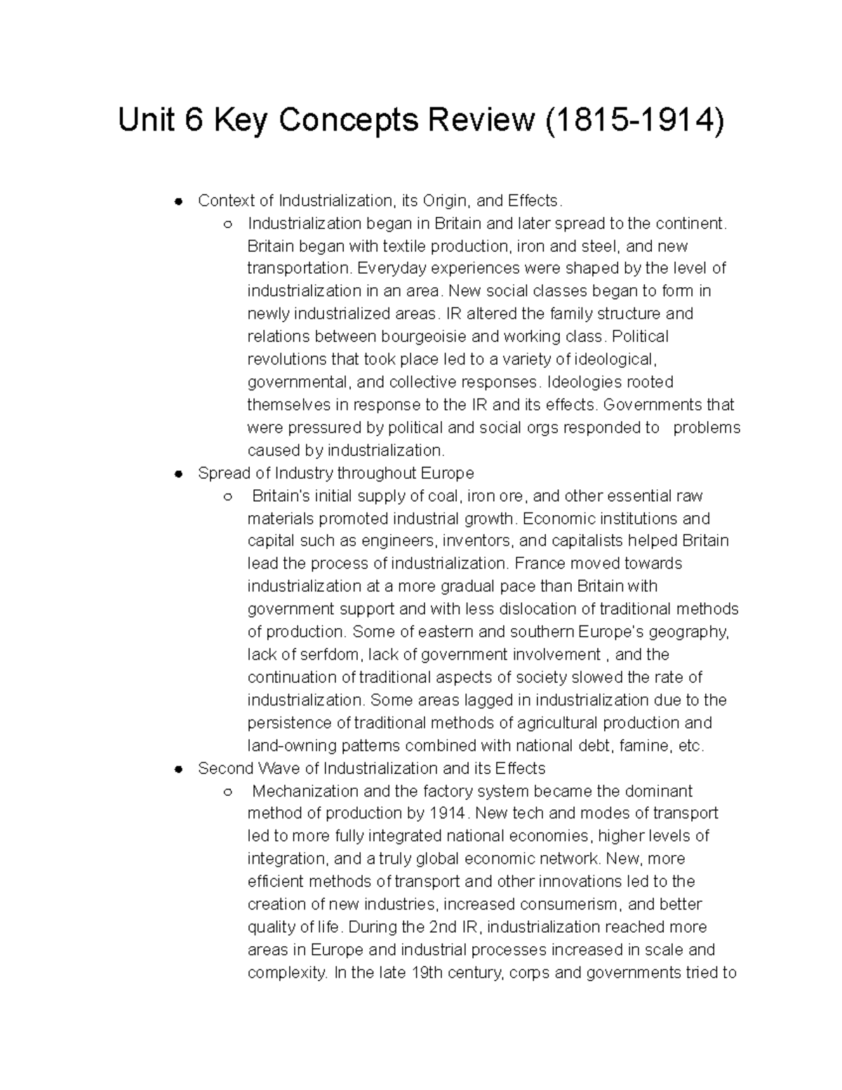 Unit 6 Key Concepts Review (1815-1914) - Unit 6 Key Concepts Review ...