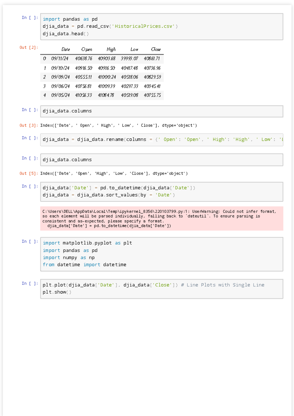 Copy of Unit 2 - Study purpose - import pandas as pd djia_data = pd_csv ...