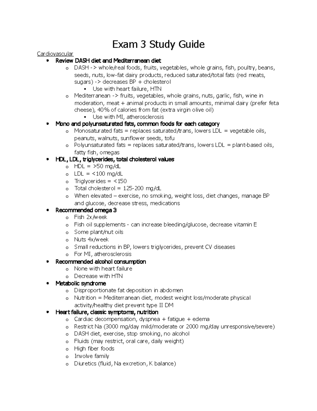 Exam 3 SG - Exam 3 Nutrition Study Guide - Exam 3 Study Guide ...