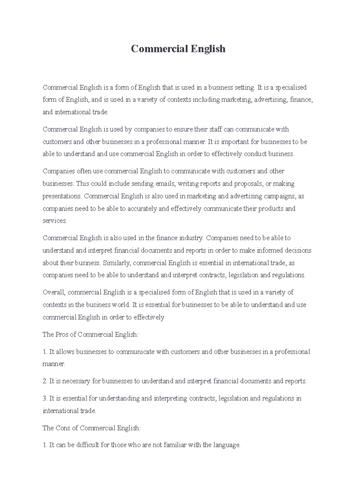 Commercial english - Commercial English Commercial English is a form of ...