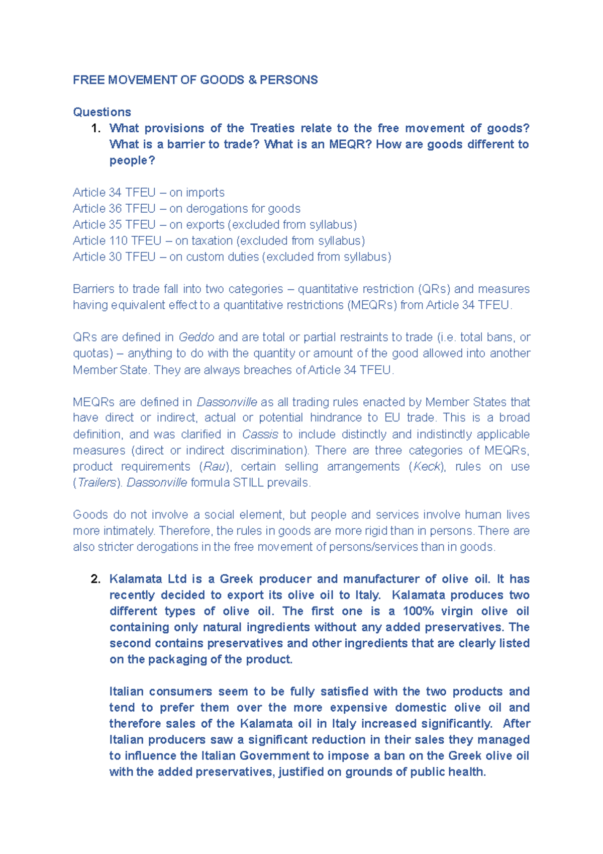 FREE Movement OF Goods AND Persons - FREE MOVEMENT OF GOODS & PERSONS ...