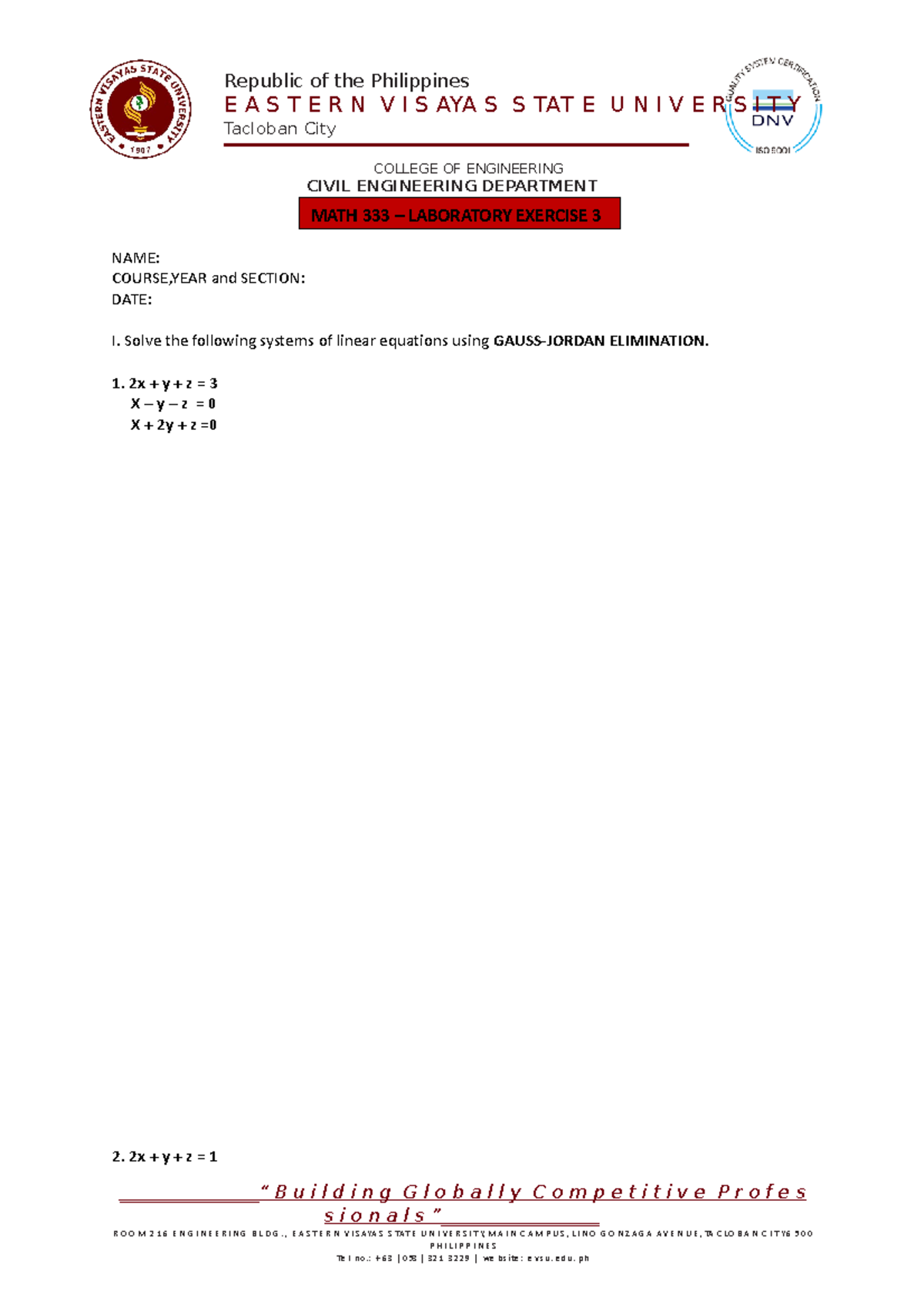 Math 333 lab exer 3 - FOR LECTURE NOTES - E A S T E R N V I S AYA S S ...