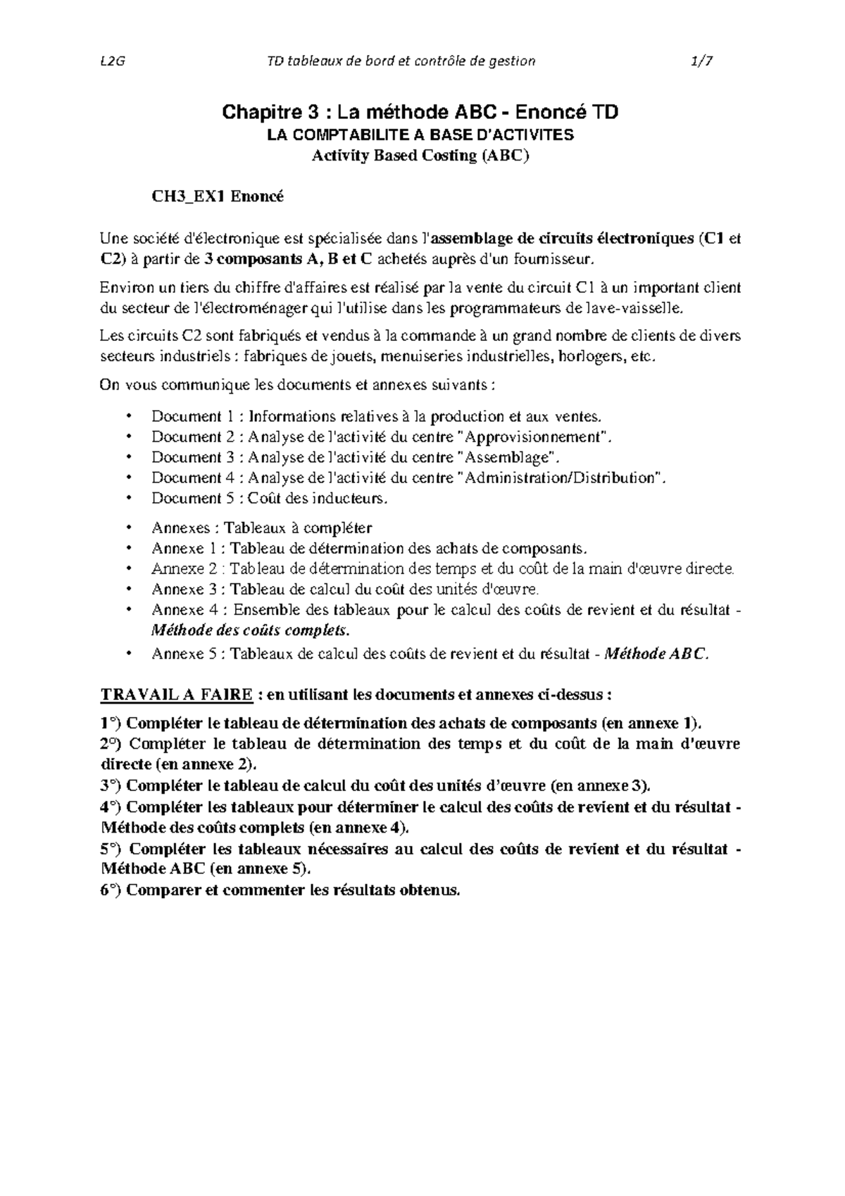 TD3 Ch3 Methode ABC énoncé - Chapitre 3 : La méthode ABC - Enoncé TD LA ...