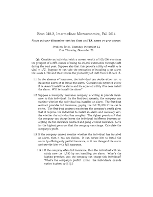310-2 homework 7 solutions - Advanced Microeconomics 2 - Microeconomics ...