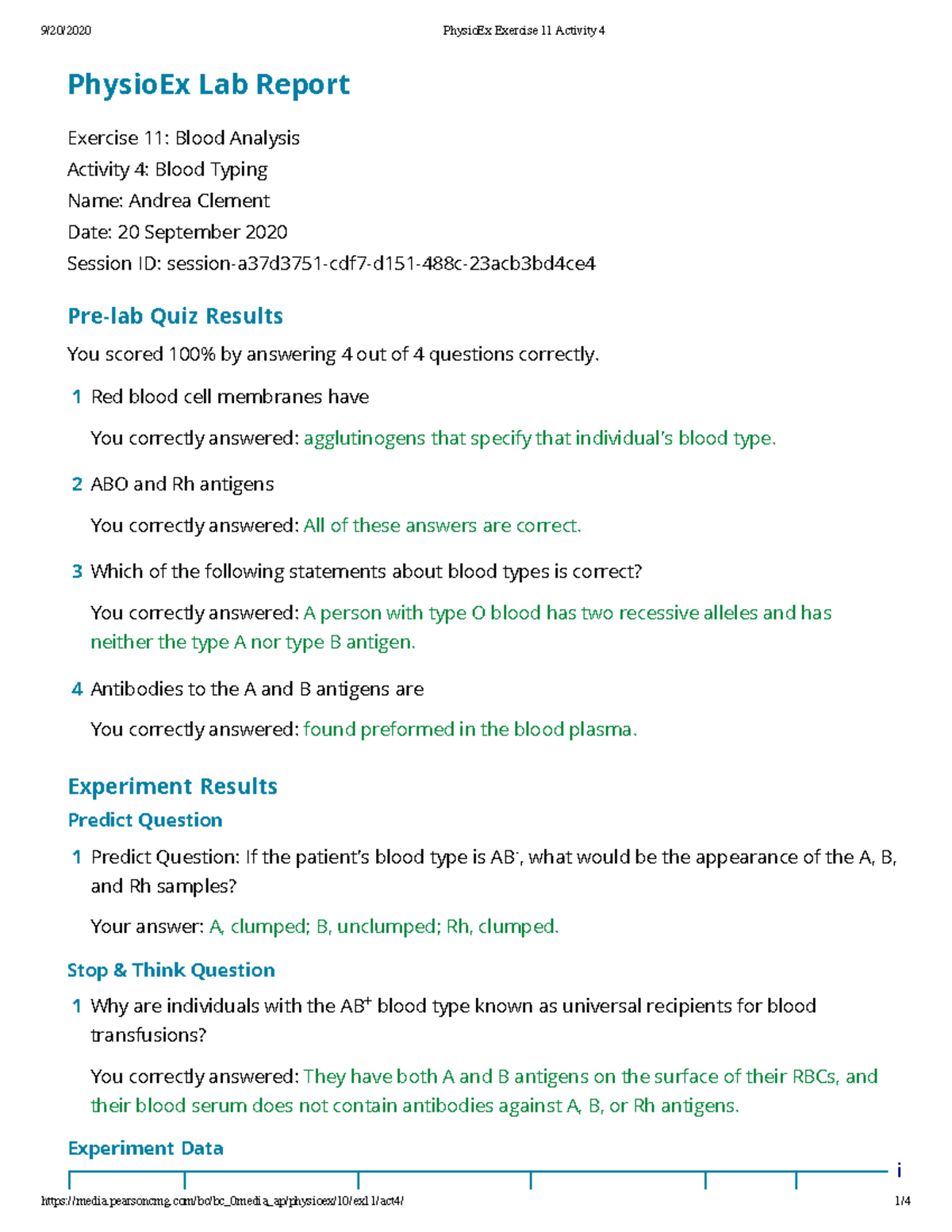 Physio Ex Exercise 11 Activity 4 - PhysioEx Lab Report Exercise 11: Blood Analysis Activity 4 ...