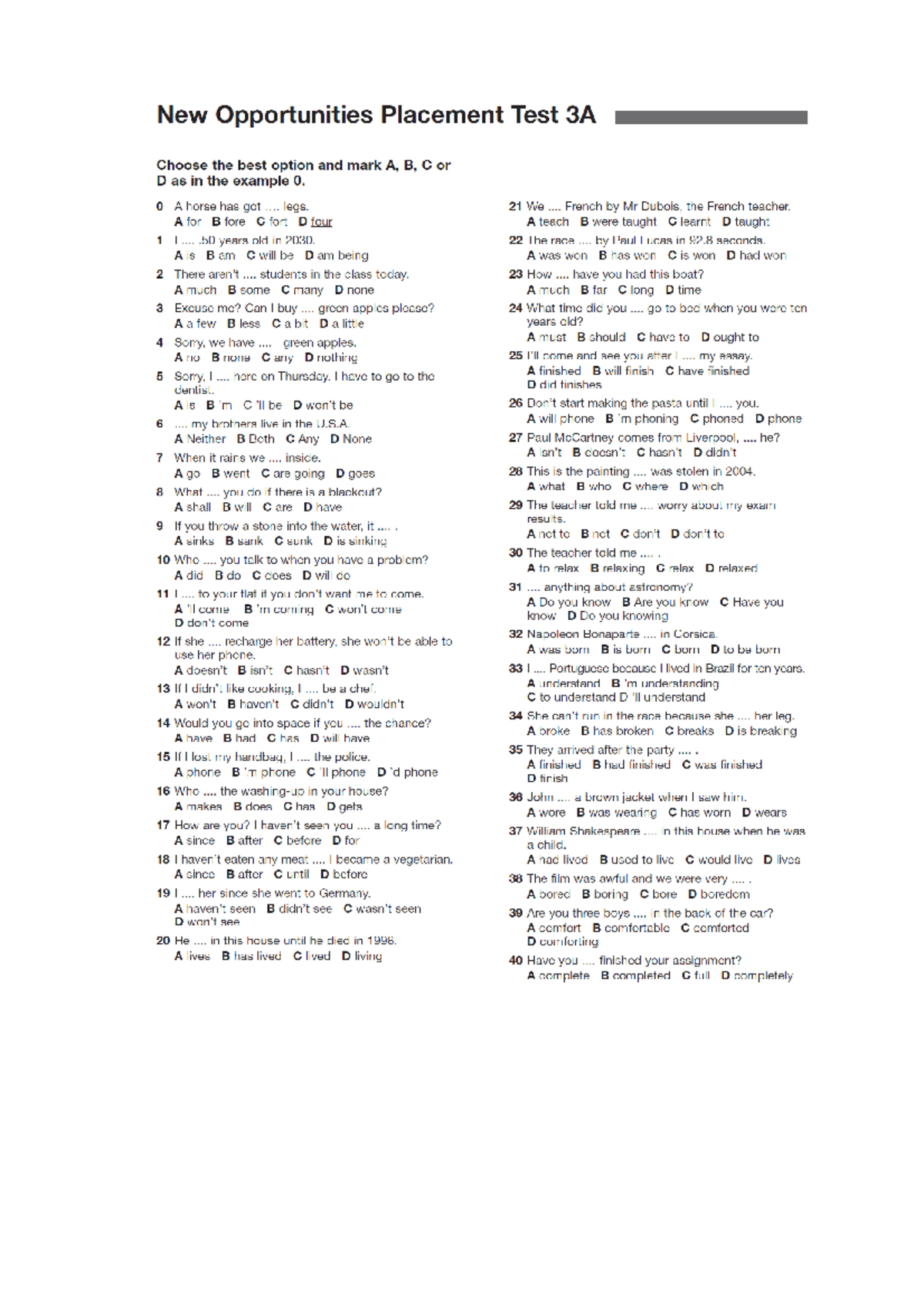 1-2. Placement Test 3A - Derecho - Studocu